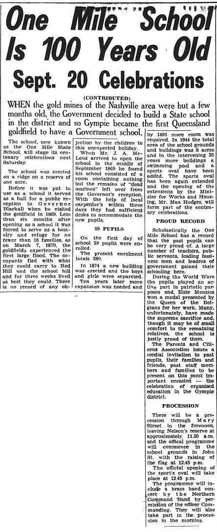 One Mile State School Centenary Celebrations – Gympie Regional Memories